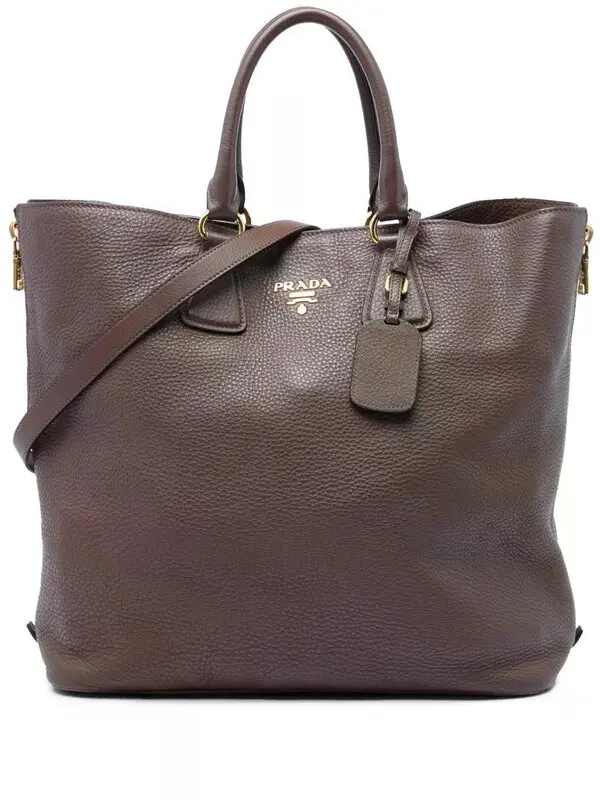 Prada 2013-2026 Vitello Daino Side Zip Open Convertible Tote Satchel - Brown