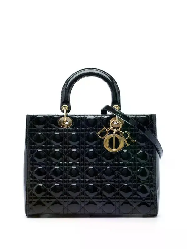 Dior 2013 Large Patent Cannage Lady Satchel - Black