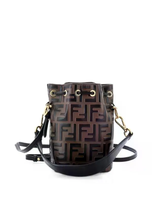 Fendi Mon Tresor Zucca Embossed Leather Mini Bucket Bag - Brown
