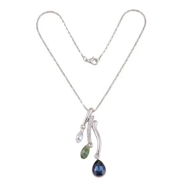 MODENAIRE Multicolor Crystal Trio Teardrop Pendant Necklace