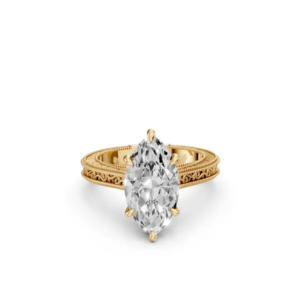 AYA FINE JEWELRY Basilia Marquise Cut Lab Grown Diamond Ornate Band Ring In Gold - Yellow