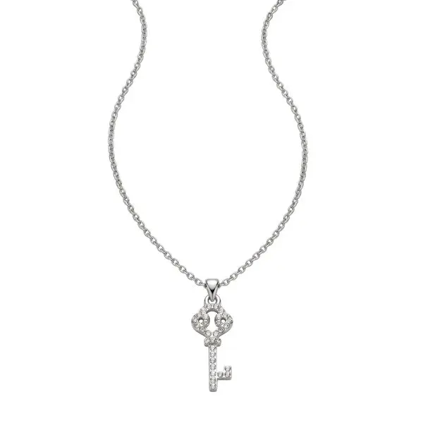MODENAIRE Rhinestone Key Pendant Necklace - Silver