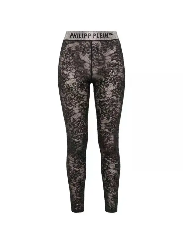 Philipp Plein Lace Legging Monogram Strass - Black