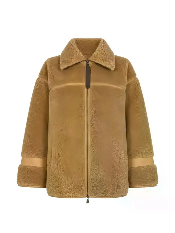 Pinko Shearling-effect Pea Coat With High Neck - Neutrals