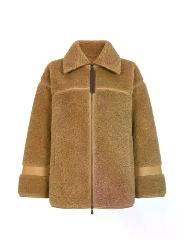 Pinko Shearling-effect Pea Coat With High Neck - Neutrals