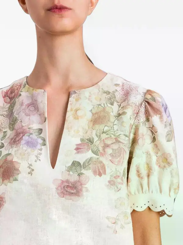 TWINSET Linen Floral Blouse With Embroidery