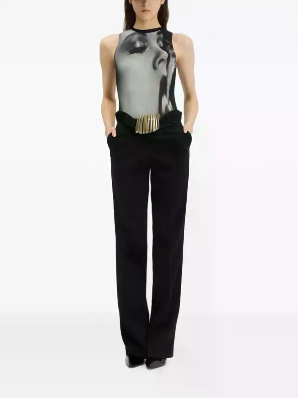 JEAN PAUL GAULTIER Mesh Tank-top Body Printed Smoking - Black