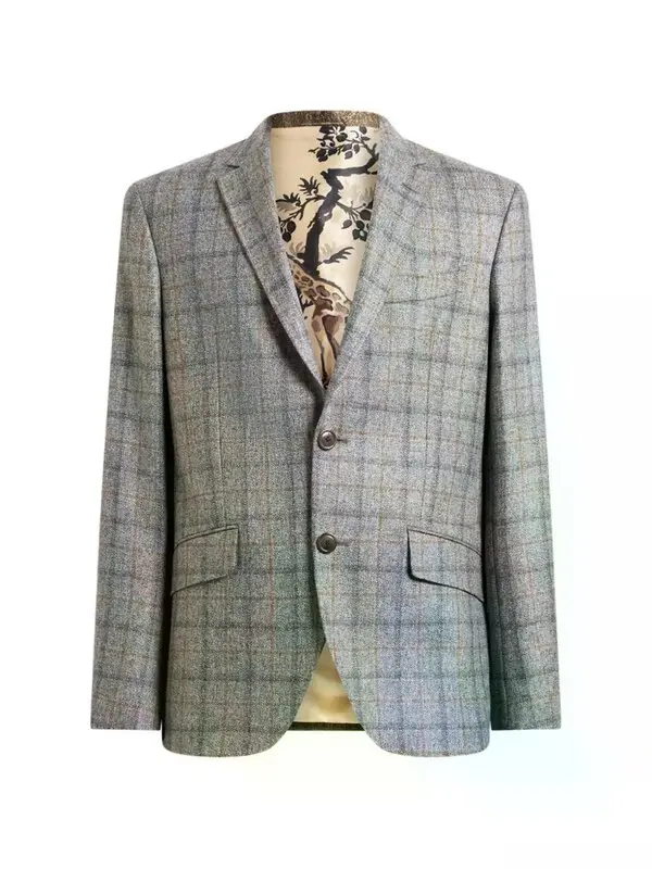 Etro Single-breasted Wool Jacket With Check Motif
