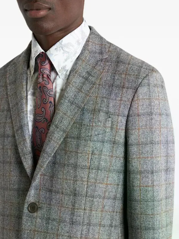 Etro Single-breasted Wool Jacket With Check Motif