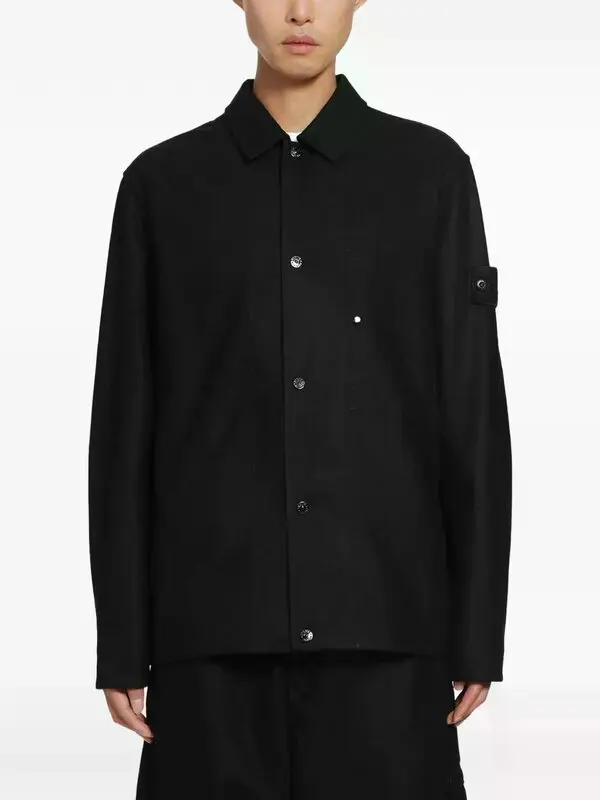 Stone Island Logo-patch Button-up Shirt - Black