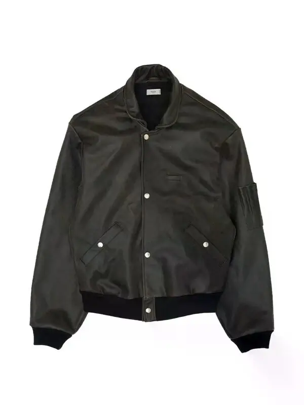 YOKE Cracked Leather Flight Jacket - Black