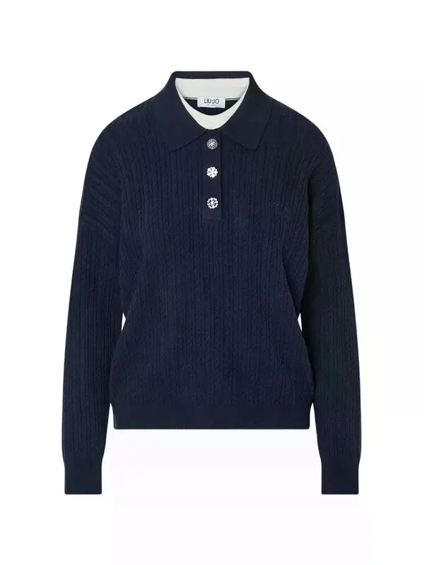 Liu Jo Knit Polo With Jewel Buttons - Blue