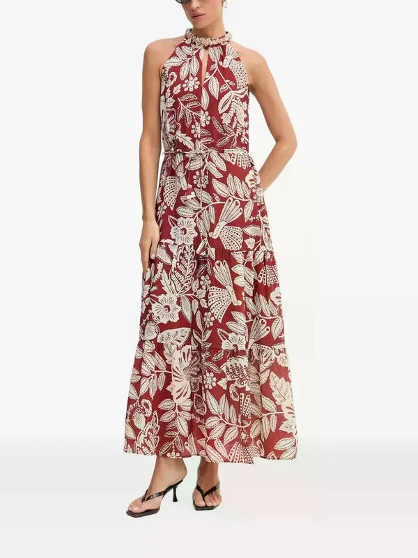 OUI Beaded-collar Floral-print Maxi Dress - Red