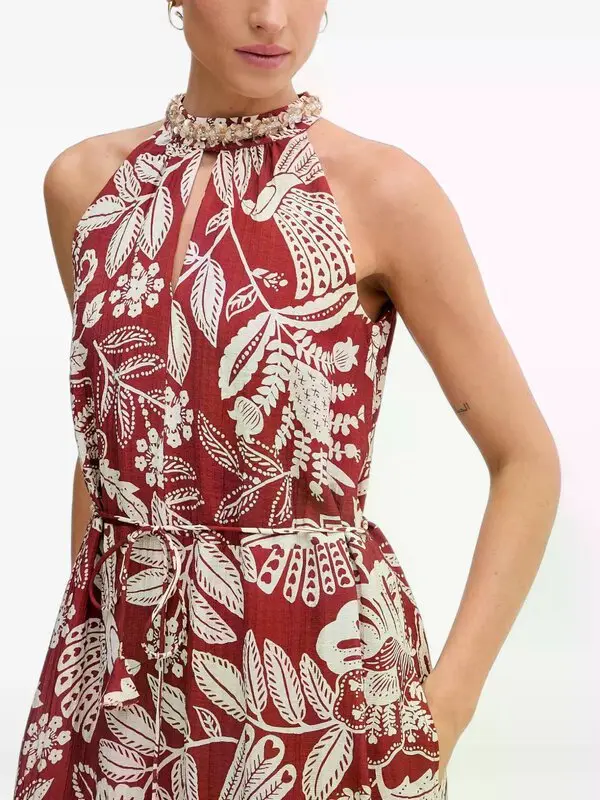 OUI Beaded-collar Floral-print Maxi Dress