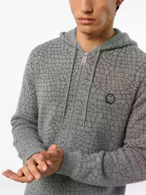 Philipp Plein Wool Cashmere Zip Hoodie Cocco