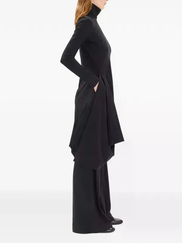 High Scattering Mock-neck Asymmetric Draped Mid-length Dress