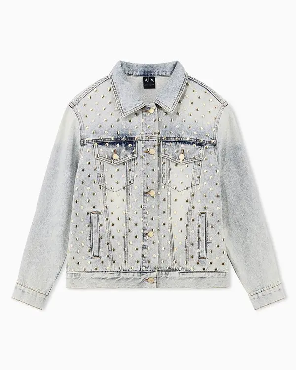 Armani Exchange Embellished Regular Fit Blouson Denim Jacket