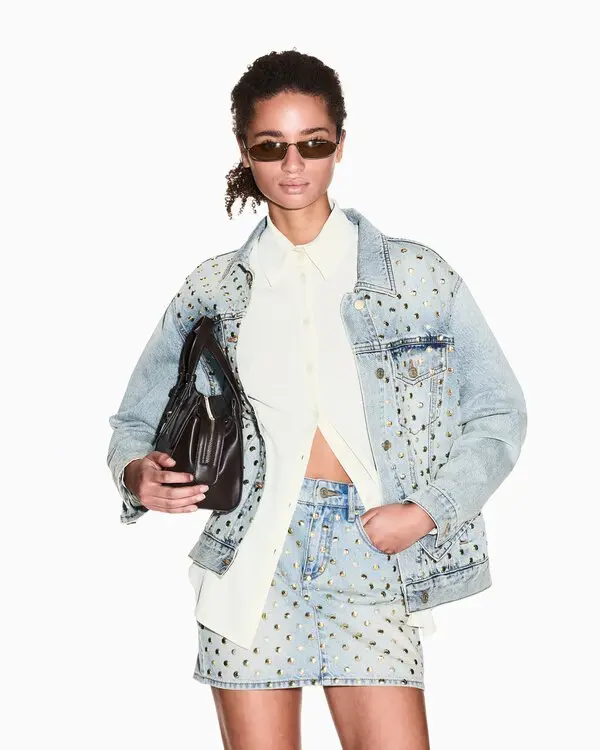 Armani Exchange Embellished Regular Fit Blouson Denim Jacket