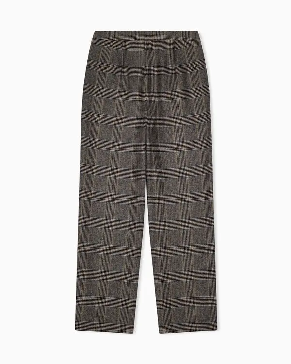 Armani Exchange Regular Fit Trousers Plaid Virgin Wool Blend