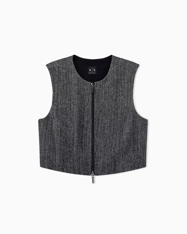 Armani Exchange Textured Viscose And Virgin Wool Waistcoat - Grey