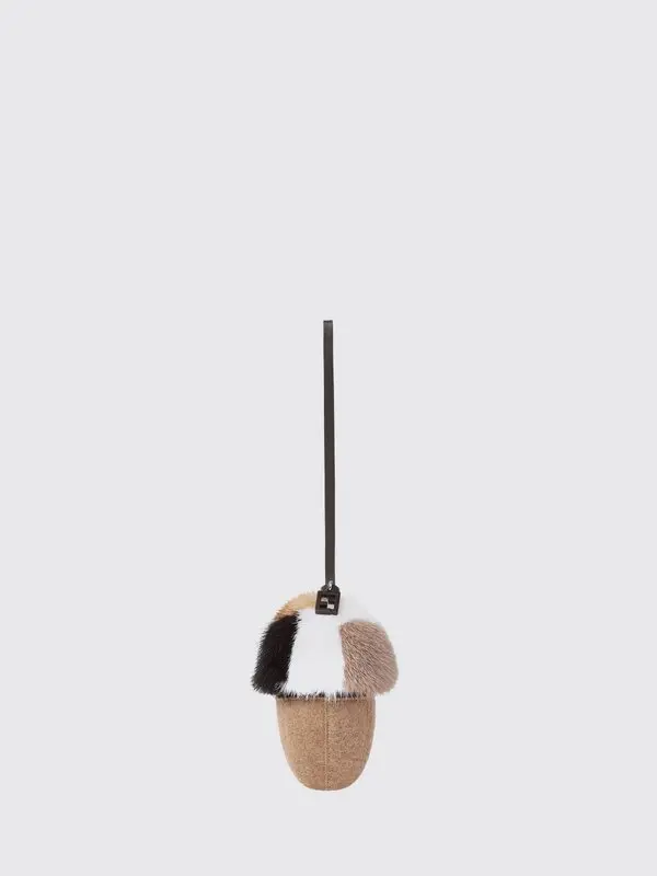 Fendi Mink Fur And Wool Keychain With Abstract Design - Camel