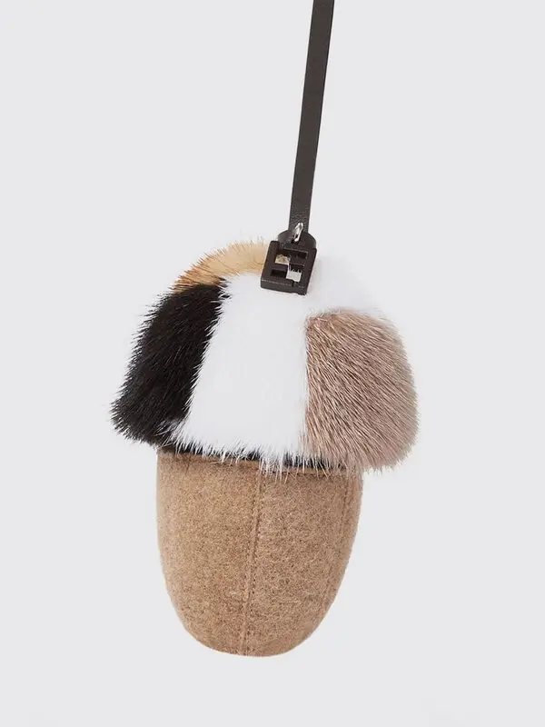 Fendi Mink Fur And Wool Keychain With Abstract Design - Camel
