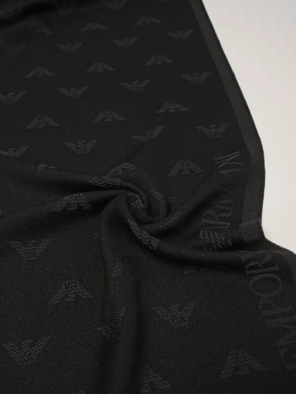 Emporio Armani Wool Scarf With All-over Logo Pattern - Grey