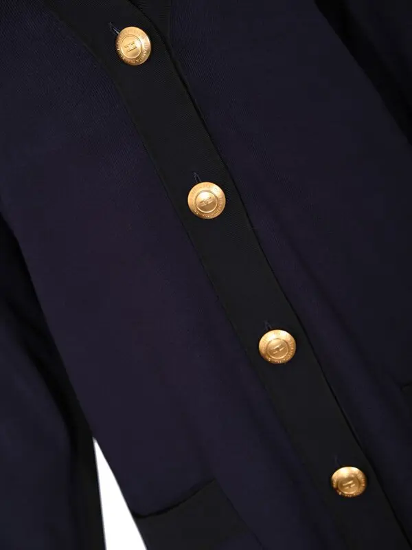 Elisabetta Franchi Virgin Wool Cardigan With Contrast Trims And Logo - Blue