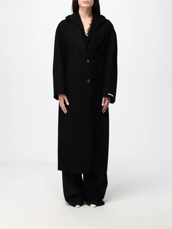 Sportmax Pure Virgin Wool Hooded Robe Coat - Black