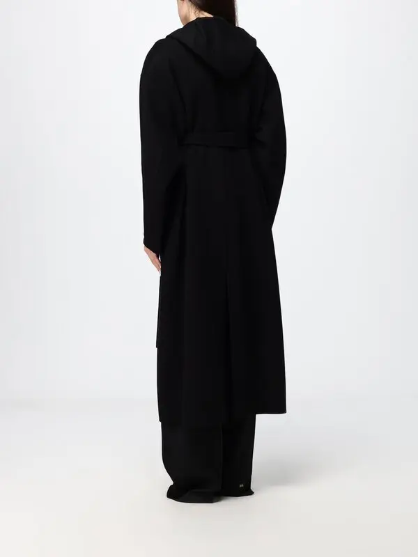 Sportmax Pure Virgin Wool Hooded Robe Coat - Black