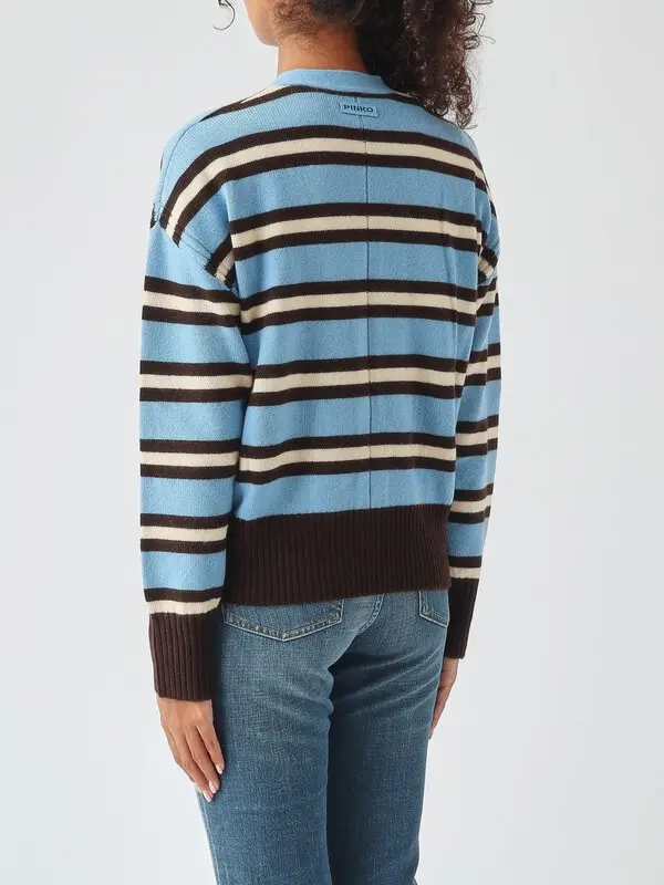 Pinko V-neck Wool And Cashmere Blend Cardigan With Button Closure - Gnawed Blue