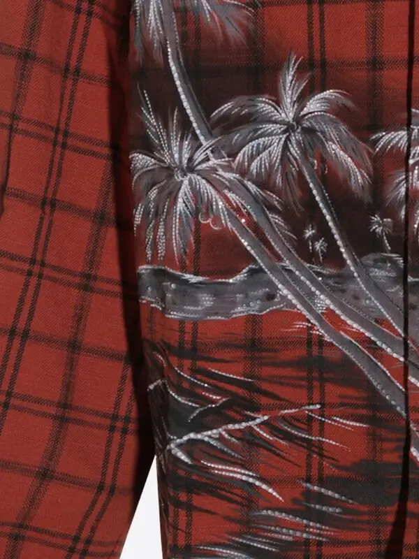 Amiri Long-sleeved Check And Floral Print Cotton Shirt