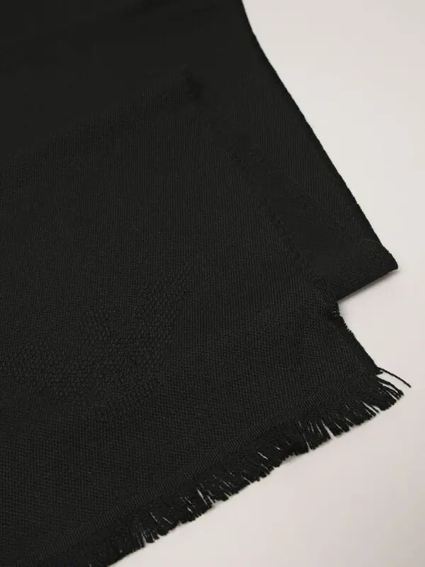Emporio Armani Pure Wool Knit Scarf With Ribbed Edges - Black