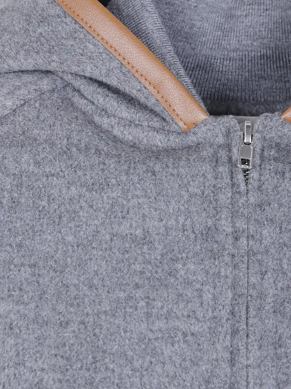 SEMICOUTURE Relaxed Fit Wool Knit Hoodie With Zip And Dropped Shoulders - Grey