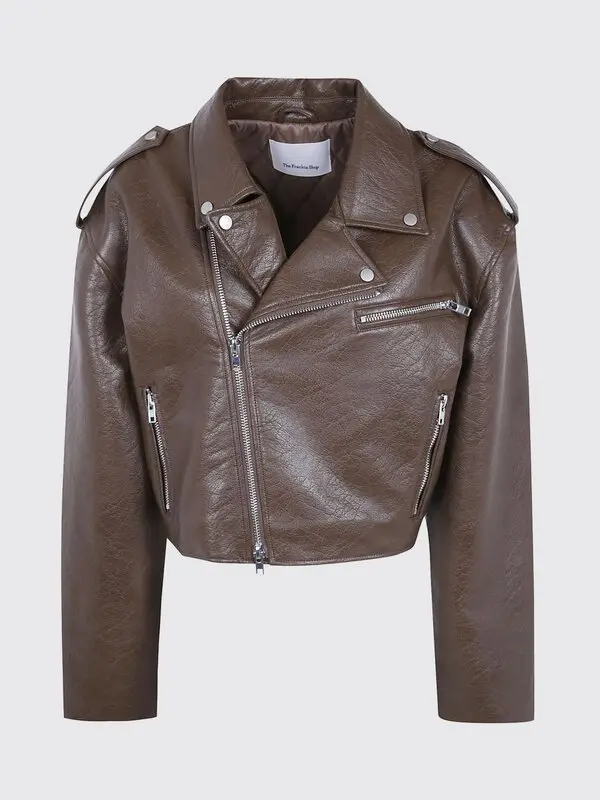 THE FRANKIE SHOP Daphne Faux Leather Biker Jacket With Asymmetric Zip - Brown