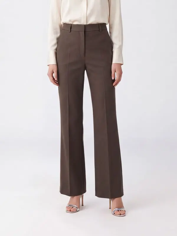 JOSEPH High-waisted Flared Tailored Trousers In Viscose And Cotton Blend - Brown