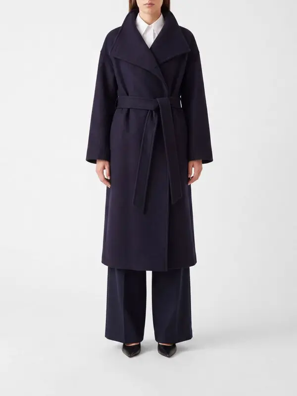 JOSEPH Hooded Virgin Wool Blend Robe Coat With Shawl Collar And Belt