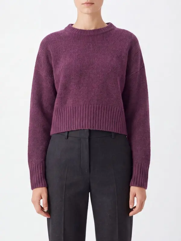 KUJTEN 100% Cashmere Crewneck Sweater With Dropped Shoulders - Red