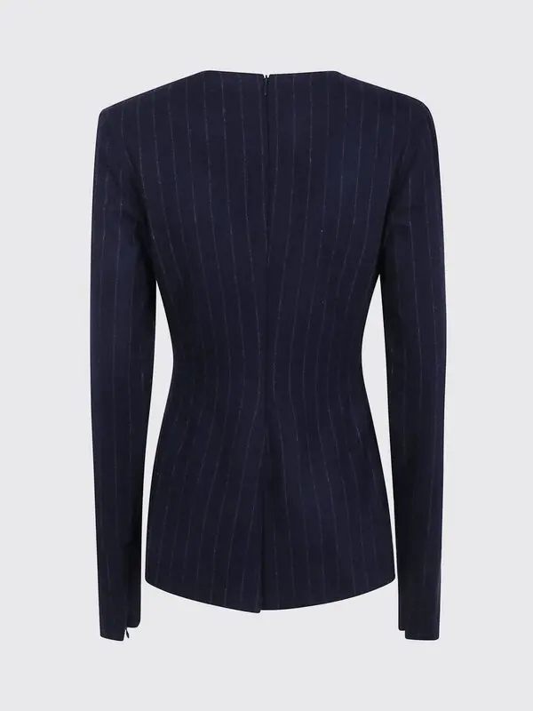 THELATEST Pinstriped Slim Fit Wool Blend Sweater With Back Zip Closure