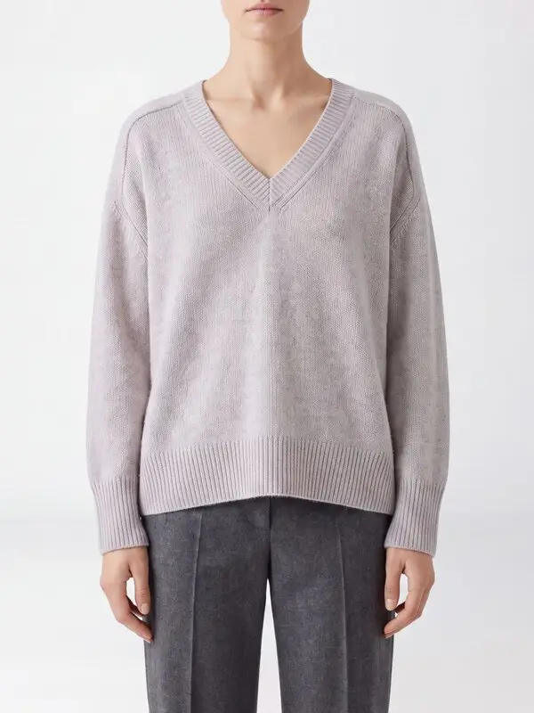 KUJTEN 100% Cashmere V-neck Sweater With Dropped Shoulders - Nude