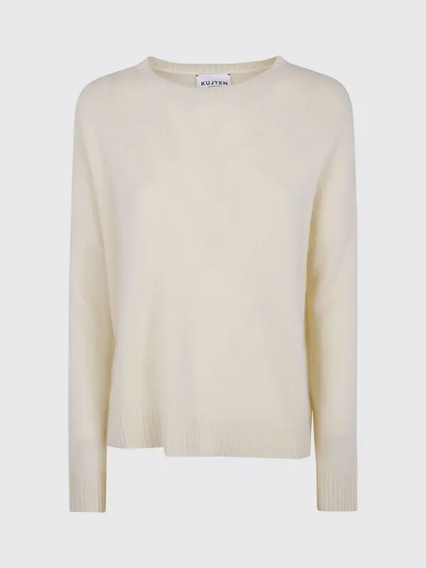 KUJTEN 100% Cashmere Crewneck Sweater With Long Sleeves And Ribbed Trims - Blue