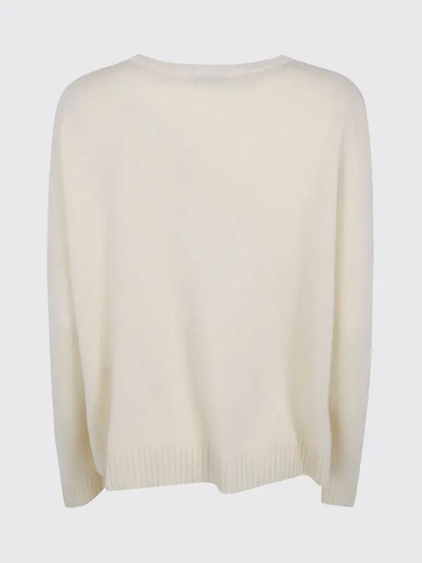 KUJTEN 100% Cashmere Crewneck Sweater With Long Sleeves And Ribbed Trims - Blue