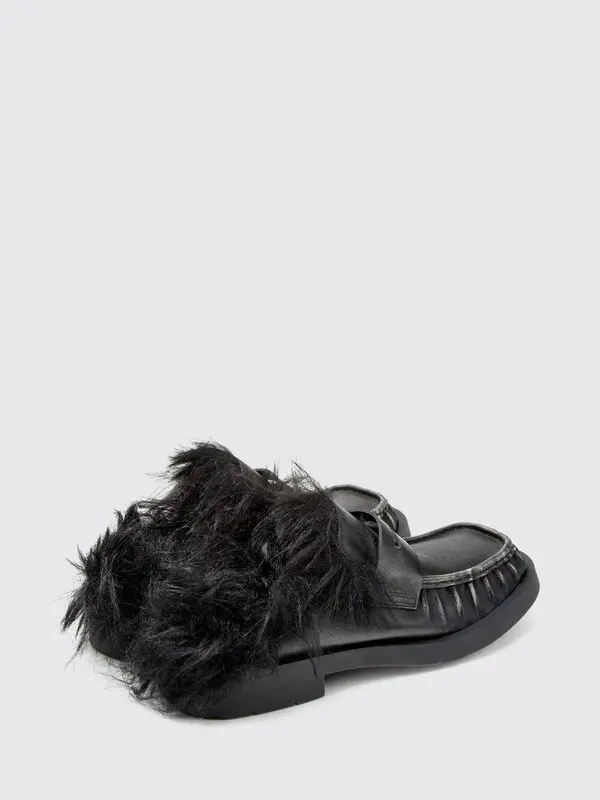 Camper Patterned Leather Mules With Faux Fur Lining - Multicolor