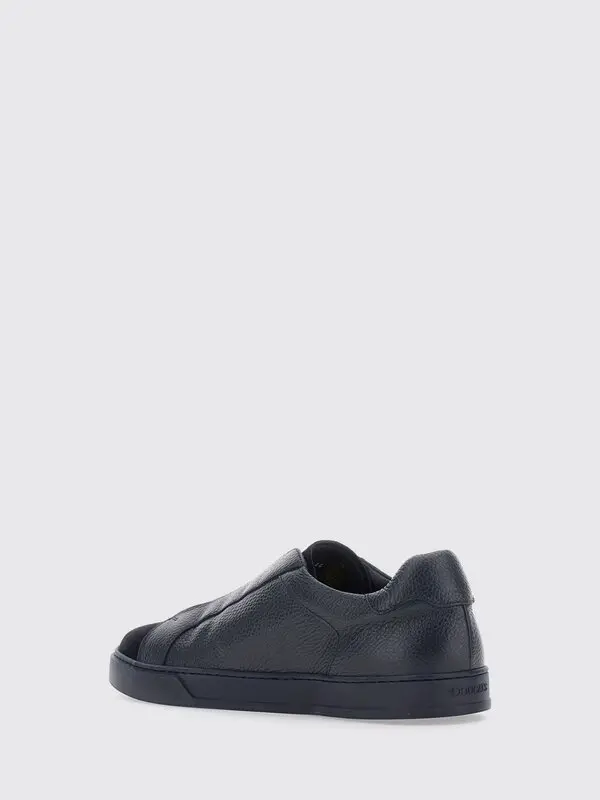 DOUCAL'S Wool And Tumbled Calfskin Slip-on Sneakers With Elastic Laces - Blue