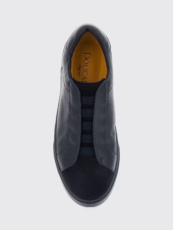 DOUCAL'S Wool And Tumbled Calfskin Slip-on Sneakers With Elastic Laces - Blue