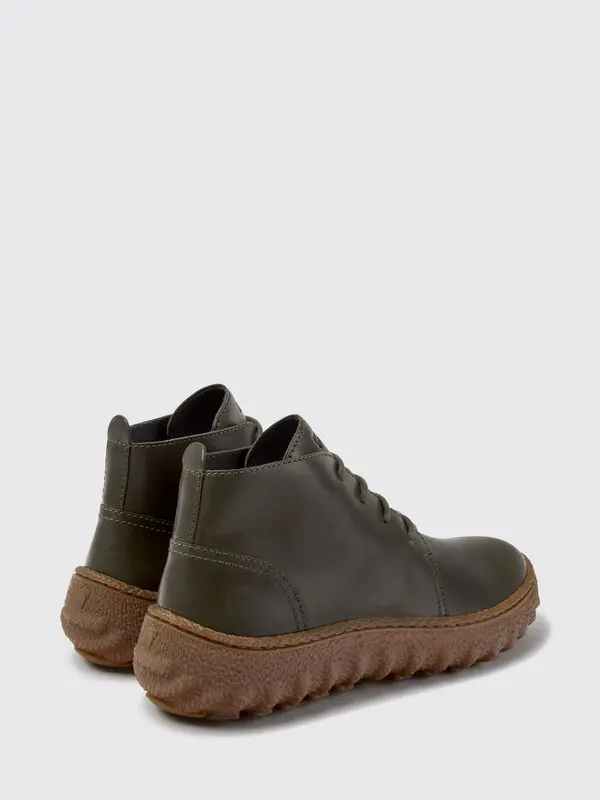Camper Ground Lace-up Smooth Leather Ankle Boots With Notched Sole - Green
