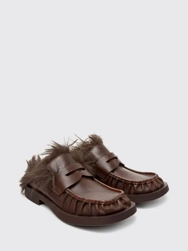 Camper Mil 1978 Leather Mules With Faux Fur Lining - Brown
