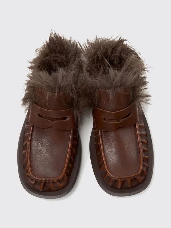 Camper Mil 1978 Leather Mules With Faux Fur Lining - Brown