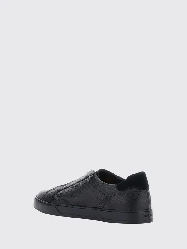 DOUCAL'S Slip-on Sneakers In Tumbled Calfskin With Elastic Laces - Black