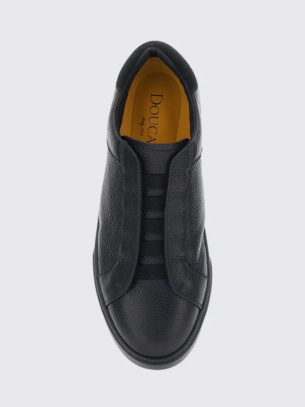 DOUCAL'S Slip-on Sneakers In Tumbled Calfskin With Elastic Laces - Black